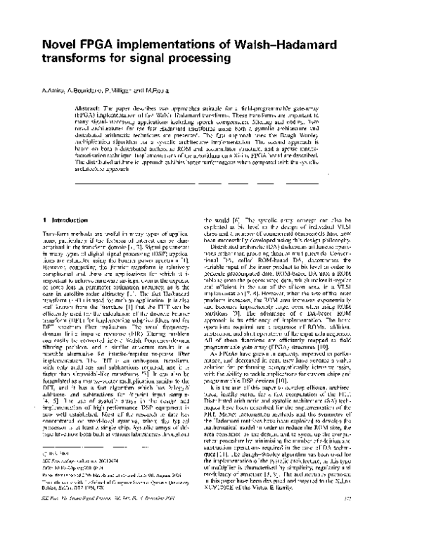 Pdf Novel Fpga Implementations Of Walshhadamard Transforms For Signal Processing 