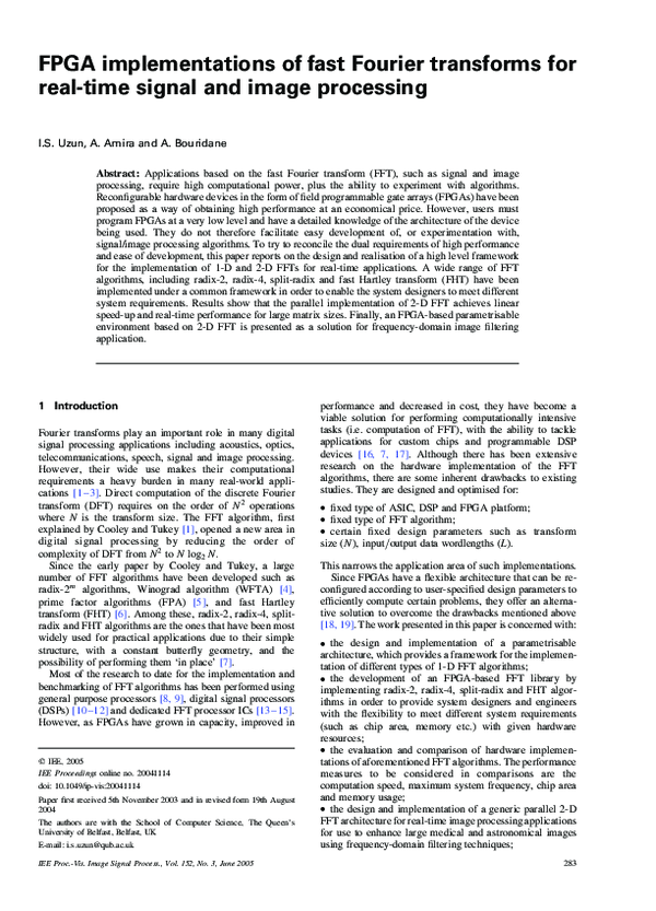 Pdf Fpga Implementations Of Fast Fourier Transforms For Real Time