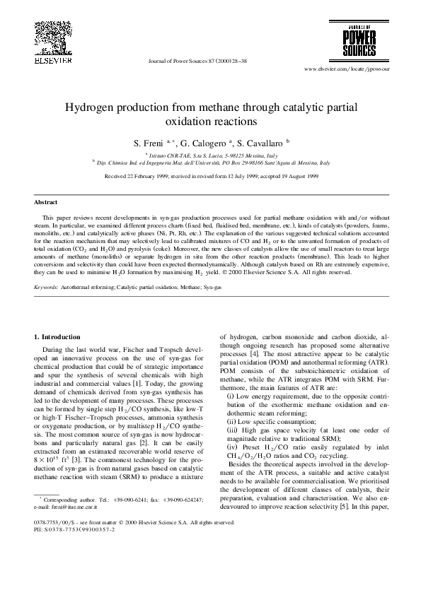 (PDF) Hydrogen production from methane through catalytic partial ...