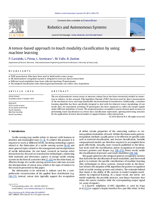 Pdf A Tensor Based Approach To Touch Modality Classification By Using