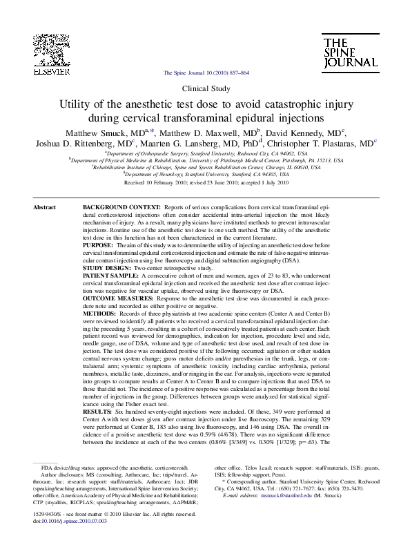 (PDF) 6. Utility of the Anesthetic Test Dose to Avoid Catastrophic ...