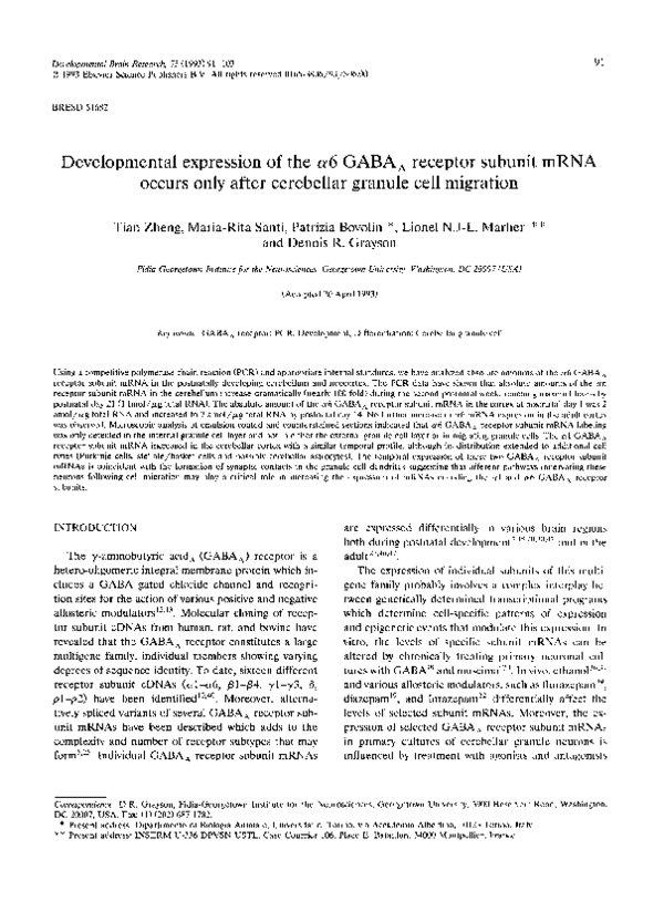 (PDF) Developmental expression of the α6 GABAA receptor subunit mRNA ...