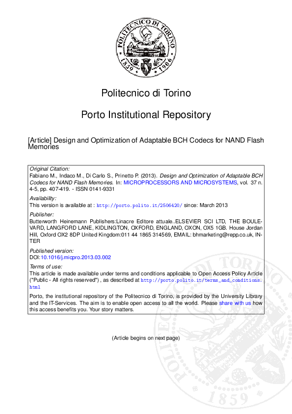 Pdf Design And Optimization Of Adaptable Bch Codecs For Nand Flash