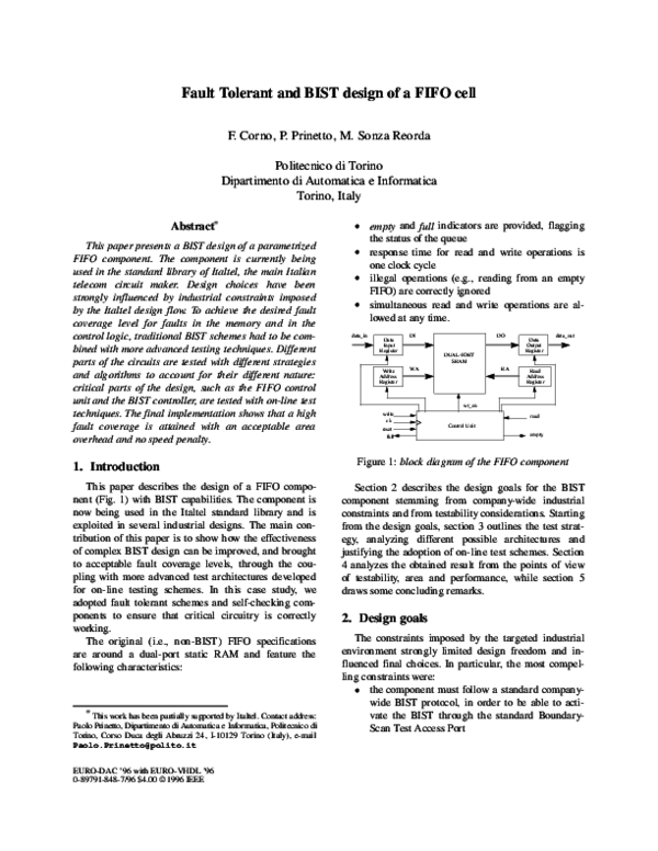 (PDF) Fault Tolerant and BIST design of a FIFO cell