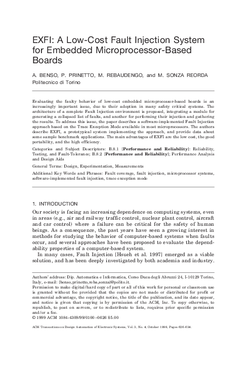 (PDF) EXFI: a low-cost fault injection system for embedded microprocessor-based boards
