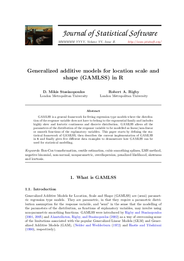 Pdf Generalized Additive Models For Location Scale And Shape With Discussion