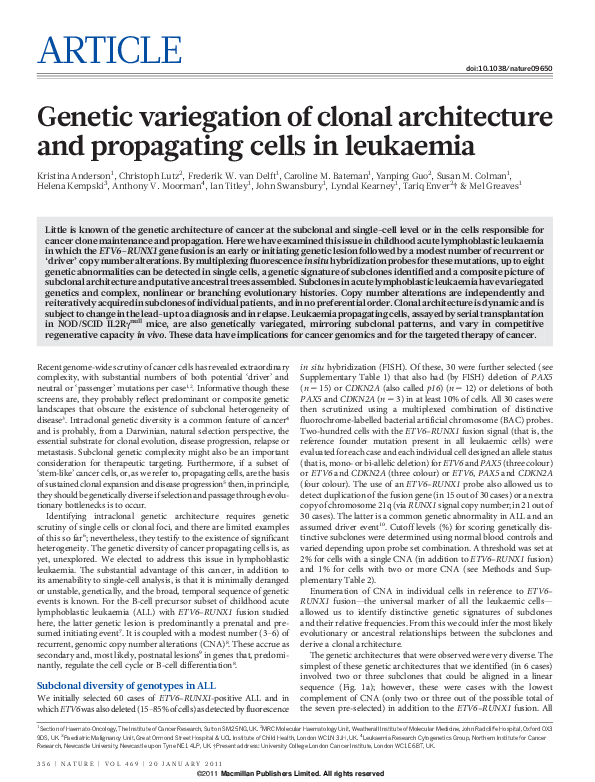 (PDF) Genetic variegation of clonal architecture and propagating cells ...
