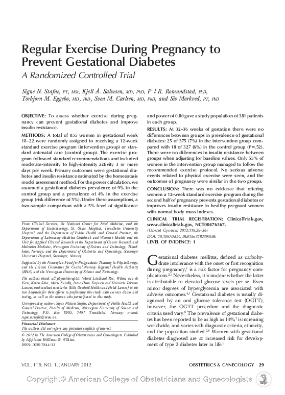 (PDF) Regular Exercise During Pregnancy to Prevent Gestational Diabetes