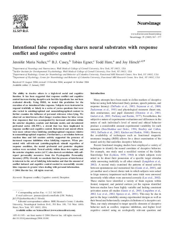 (PDF) Intentional false responding shares neural substrates with ...