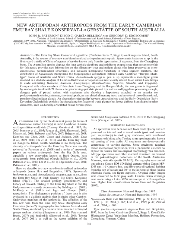 (PDF) New Artiopodan Arthropods from the Early Cambrian Emu Bay Shale ...