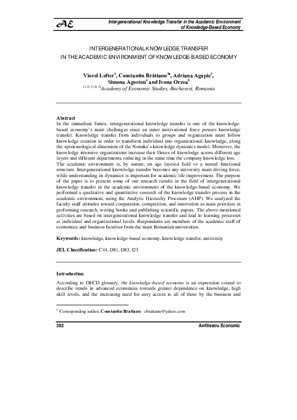 (PDF) Intergenerational knowledge transfer in the academic environment ...