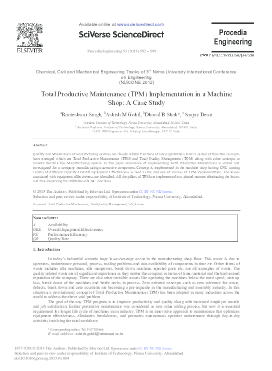 (PDF) Total Productive Maintenance (TPM) Implementation in a Machine ...