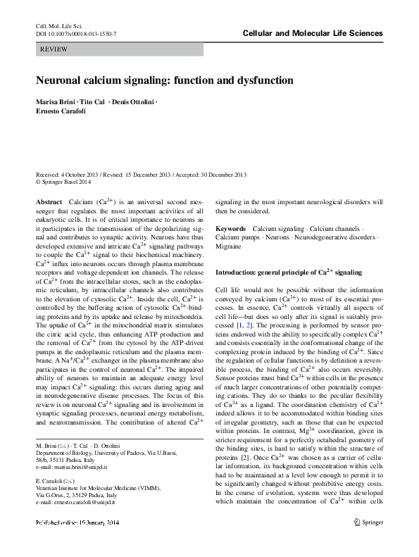 (PDF) Neuronal calcium signaling: function and dysfunction