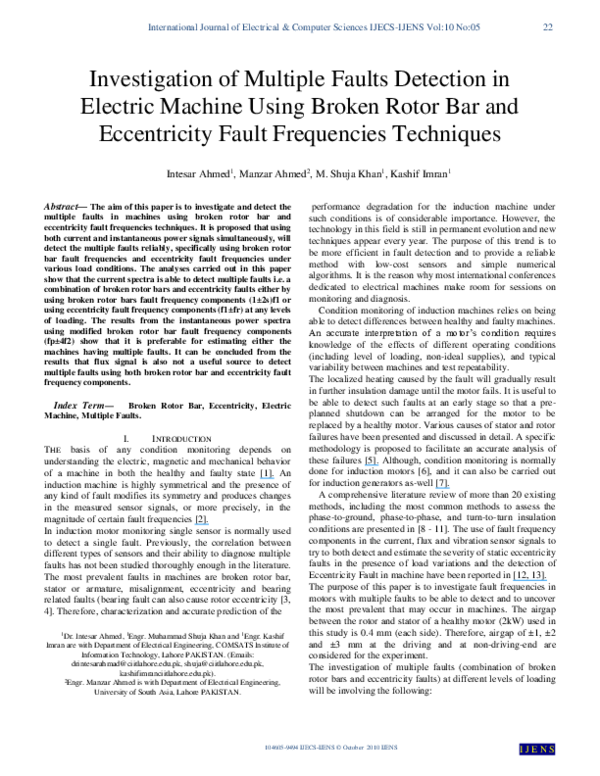 (PDF) Investigation of Multiple Faults Detection in Electric Machine Using Broken Rotor Bar and ...