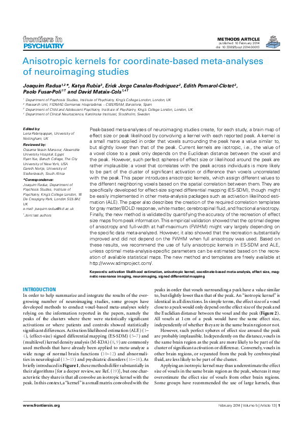 (PDF) Anisotropic Kernels for Coordinate-Based Meta-Analyses of Neuroimaging Studies