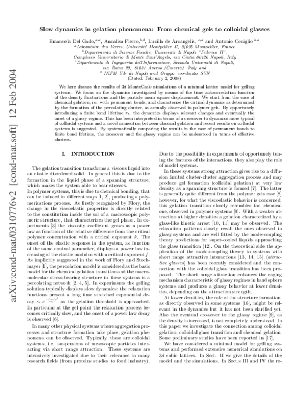 (PDF) Slow dynamics in gelation phenomena: From chemical gels to colloidal glasses