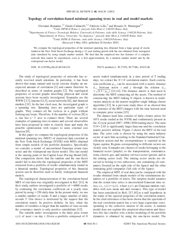 Pdf Topology Of Correlation Based Minimal Spanning Trees In Real And Model Markets