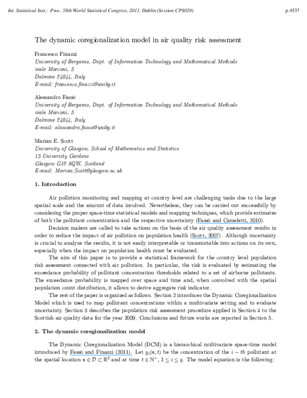 (PDF) The dynamic coregionalization model in air quality risk assessment