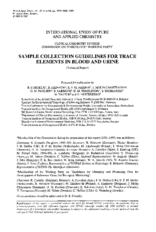 (PDF) Sample Collection Guidelines for Trace Elements in Blood and Urine