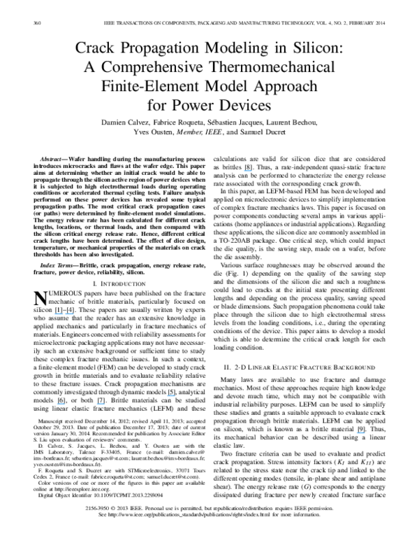 Pdf Crack Propagation Modeling In Silicon A Comprehensive