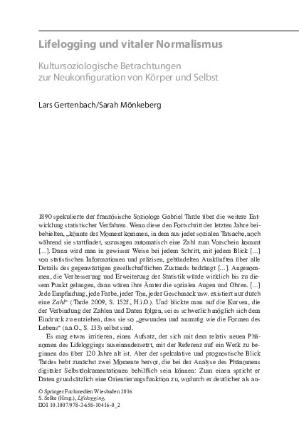 (PDF) Lifelogging und vitaler Normalismus. Kultursoziologische Betrachtungen zur ...