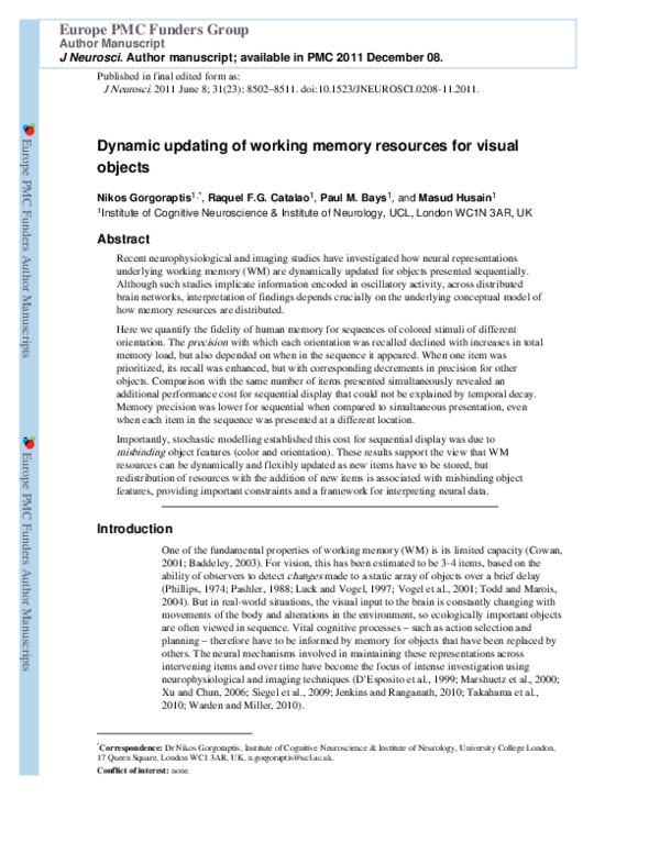 Pdf Dynamic Updating Of Working Memory Resources For Visual Objects