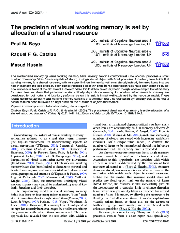 Pdf The Precision Of Visual Working Memory Is Set By Allocation Of A Shared Resource