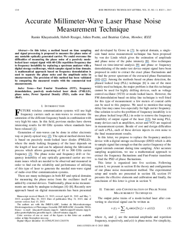 (PDF) Accurate Millimeter-Wave Laser Phase Noise Measurement Technique