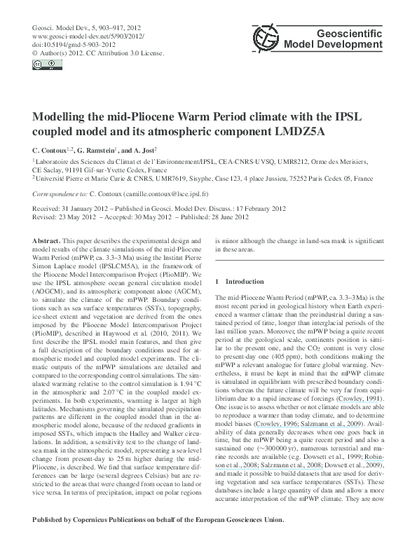(PDF) Modelling the mid-Pliocene Warm Period with the IPSLGCM ...