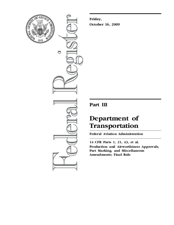 Department of Transportation Federal Aviation Administration 14 CFR ...