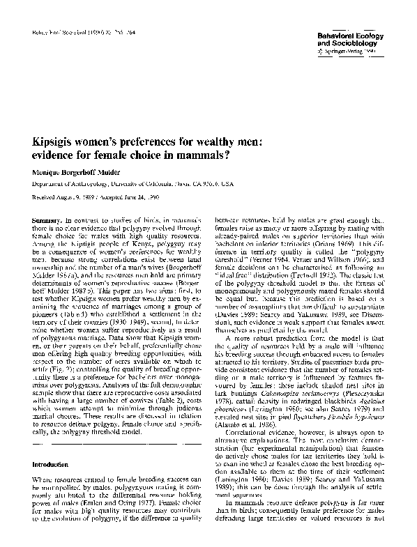 (PDF) Kipsigis women's preferences for wealthy men: evidence for female ...