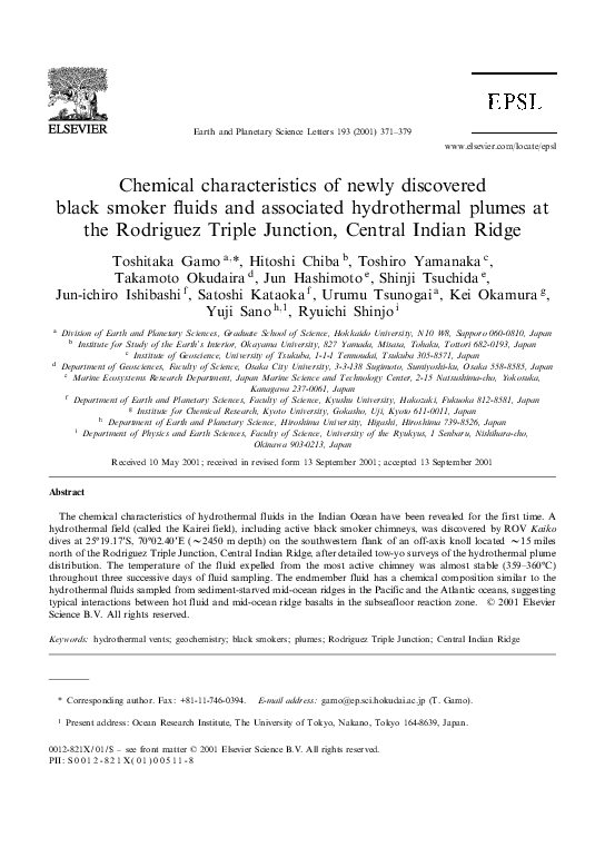 (PDF) Chemical characteristics of newly discovered black smoker fluids ...