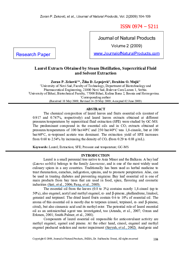 (PDF) Laurel Extracts Obtained by Steam Distillation, Supercritical ...