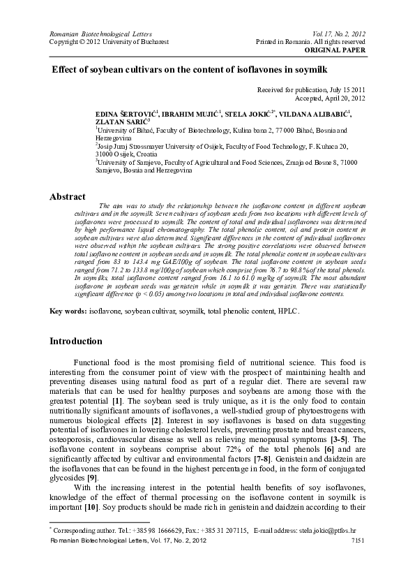 (PDF) Effect of soybean cultivars on the content of isoflavones in ...