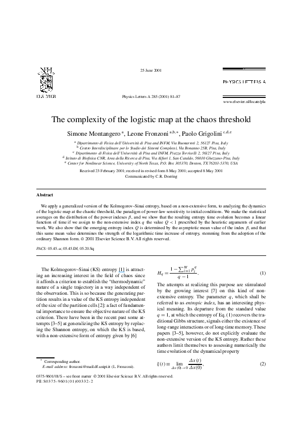 (PDF) The complexity of the logistic map at the chaos threshold