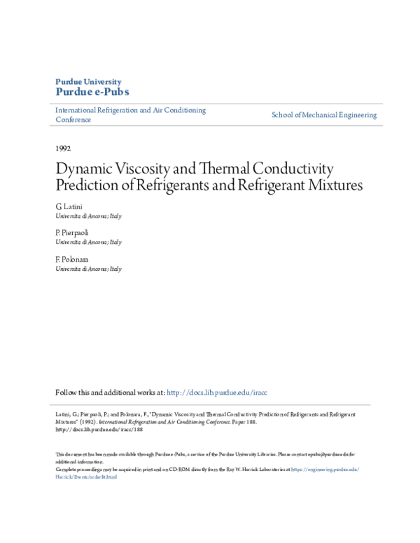 (PDF) Dynamic viscosity and thermal conductivity prediction of refrigerants and refrigerant mixtures
