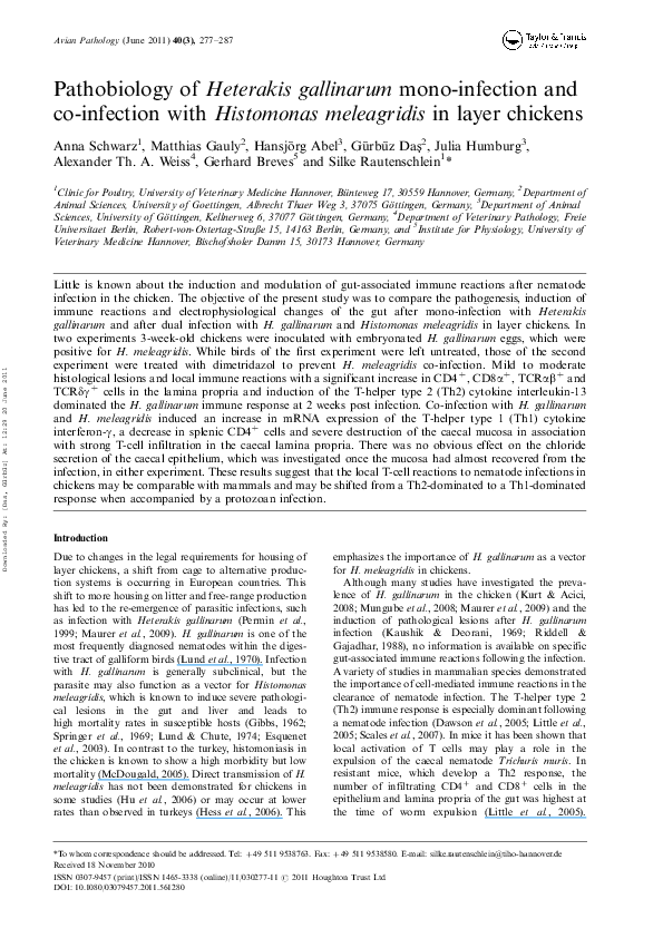 (PDF) Pathobiology of Heterakis gallinarum mono-infection and co ...