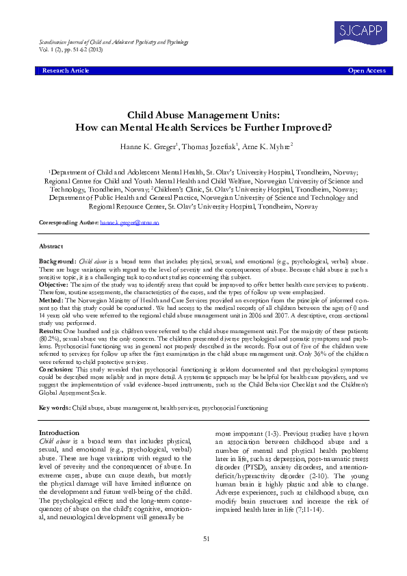 (PDF) Child Abuse Management Units: How can Mental Health Services be ...