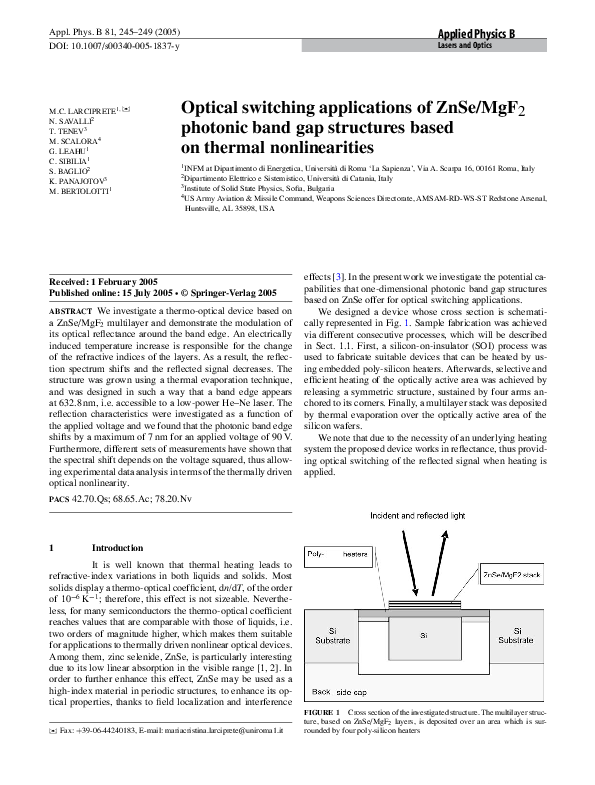 (PDF) Optical switching applications of ZnSe/MgF2 photonic band gap structures based on thermal ...
