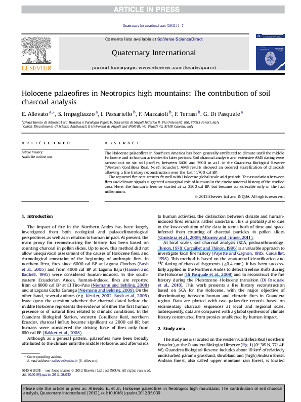 (PDF) Holocene palaeofires in Neotropics high mountains: The ...