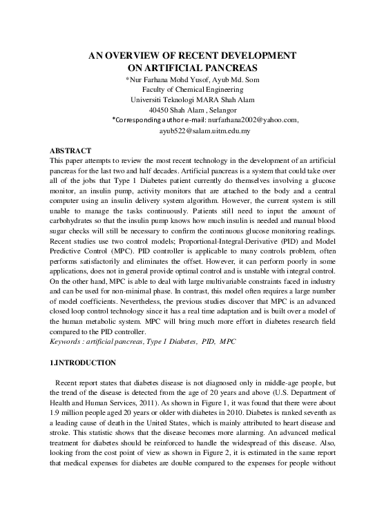 (PDF) AN OVERVIEW OF RECENT DEVELOPMENT ON ARTIFICIAL PANCREAS