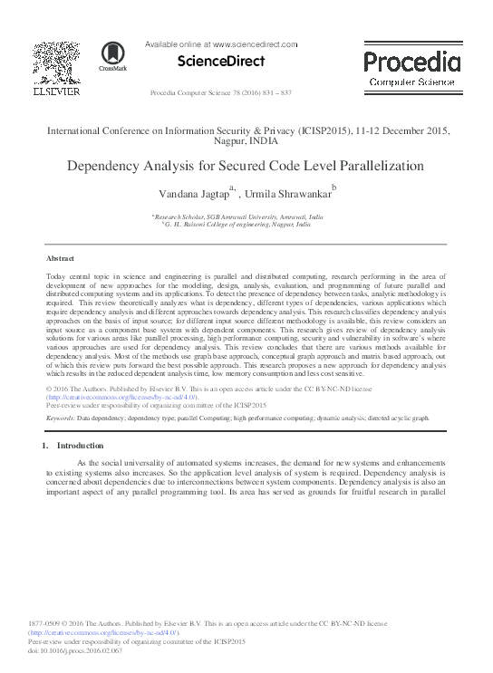 Dependency Analysis for Secured Code Level Parallelization