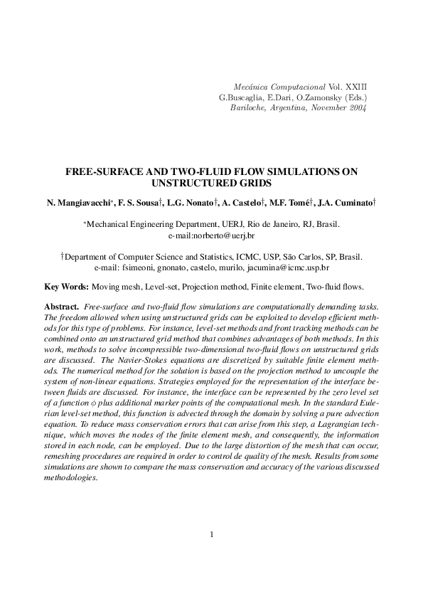 (PDF) FREE-SURFACE AND TWO-FLUID FLOW SIMULATIONS ON UNSTRUCTURED GRIDS