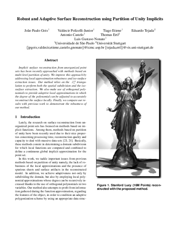 (PDF) Robust and Adaptive Surface Reconstruction using Partition of Unity Implicits