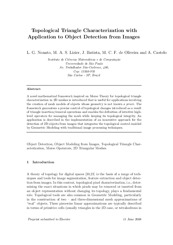 (PDF) Topological triangle characterization with application to object detection from images