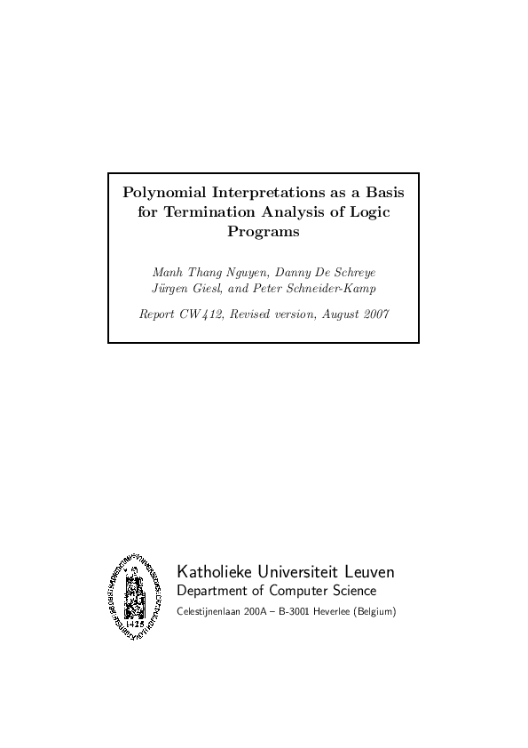 (PDF) Polynomial Interpretations as a Basis for Termination Analysis of Logic Programs