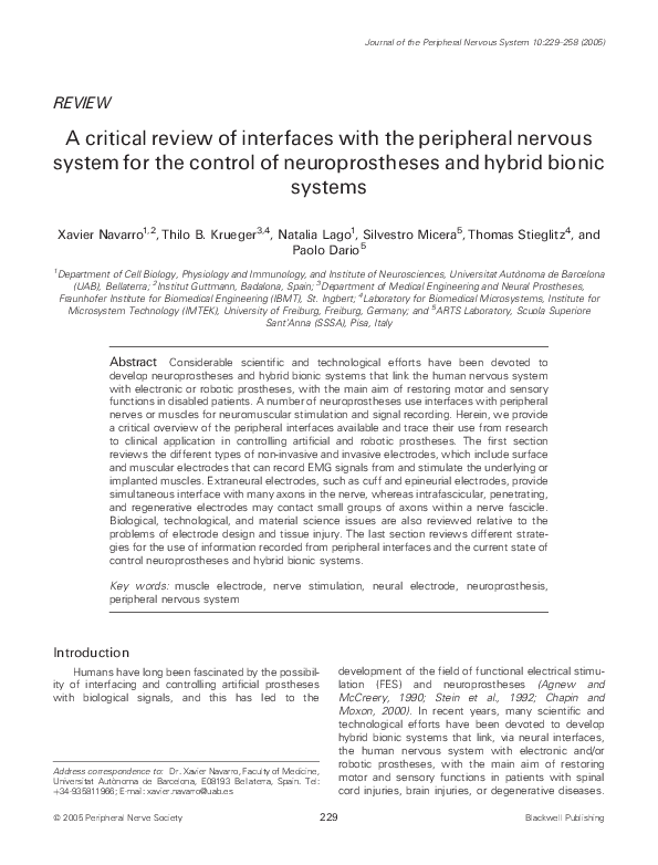 (PDF) A critical review of interfaces with the peripheral nervous ...