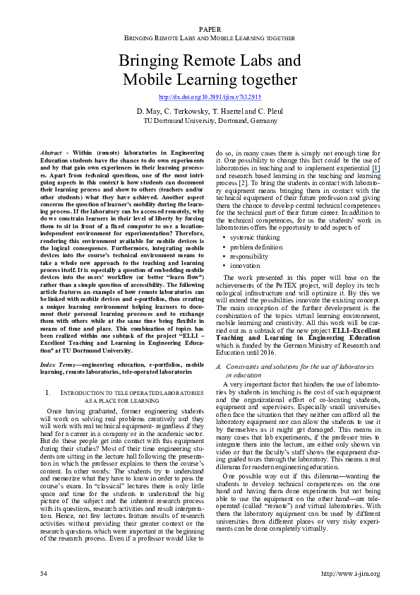 (PDF) Bringing Remote Labs and Mobile Learning together