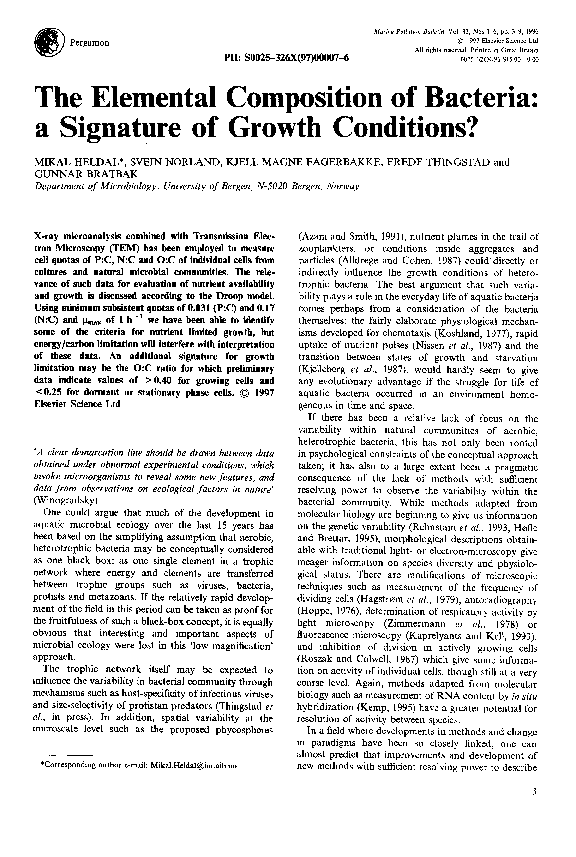 (PDF) The elemental composition of bacteria: A signature of growth ...