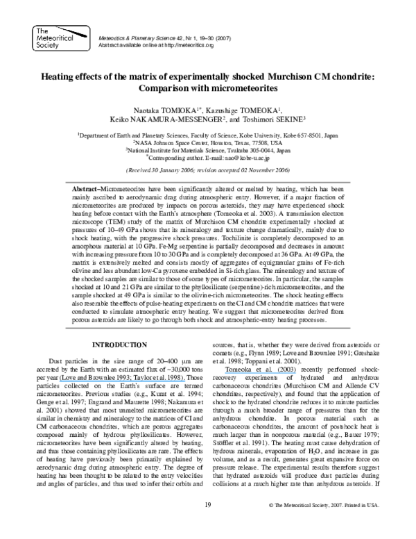 (PDF) Heating effects of the matrix of experimentally shocked Murchison ...